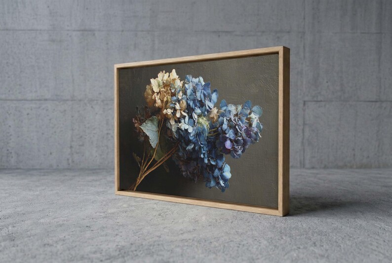 Victorian Indigo Dried Hydrangea Canvas Print, Moody Botanical Still ...