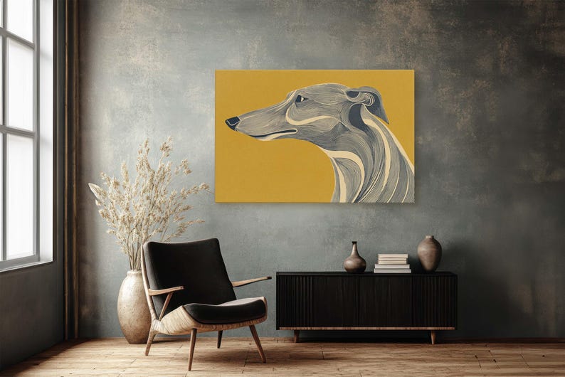 Vintage Style Greyhound Profile Canvas Print, Neutral Dog Art ...