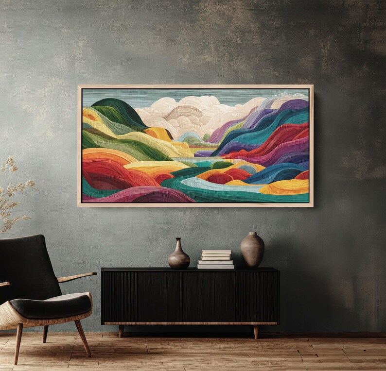 Colorful Abstract Rolling Hills Canvas Print, Textured Quilled Paper ...