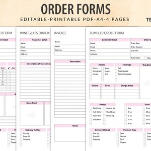 4 Editable Order Forms Bundle, Order Form Template Printable, Printable ...