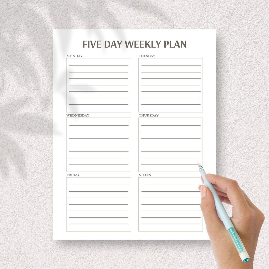Five Day Weekly Planner Printable to Do List Weekly Schedule - Etsy