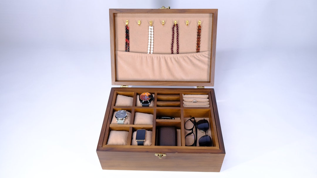 Watch and Accessory Box for Men, Handmade Walnut, Secret Compartment ...
