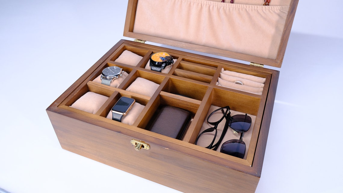 Watch and Accessory Box for Men, Handmade Walnut, Secret Compartment ...