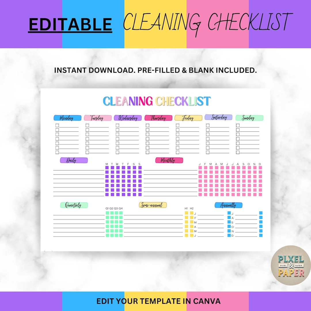 Digital Cleaning Checklist | Printable Home Cleaning Planner | Weekly ...