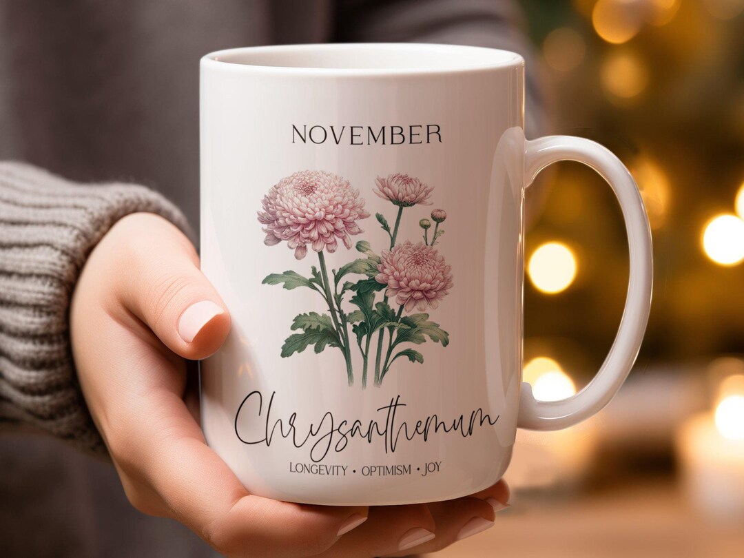 November Chrysanthemum Mug: Birth Flower Ceramic Coffee Cup - Etsy