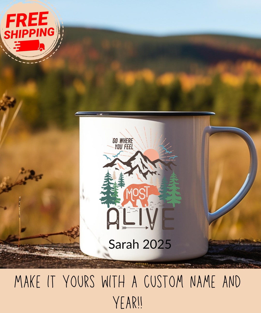 Personalized Camping Mug: Retro Style Outdoorsy Travel Gift - Etsy