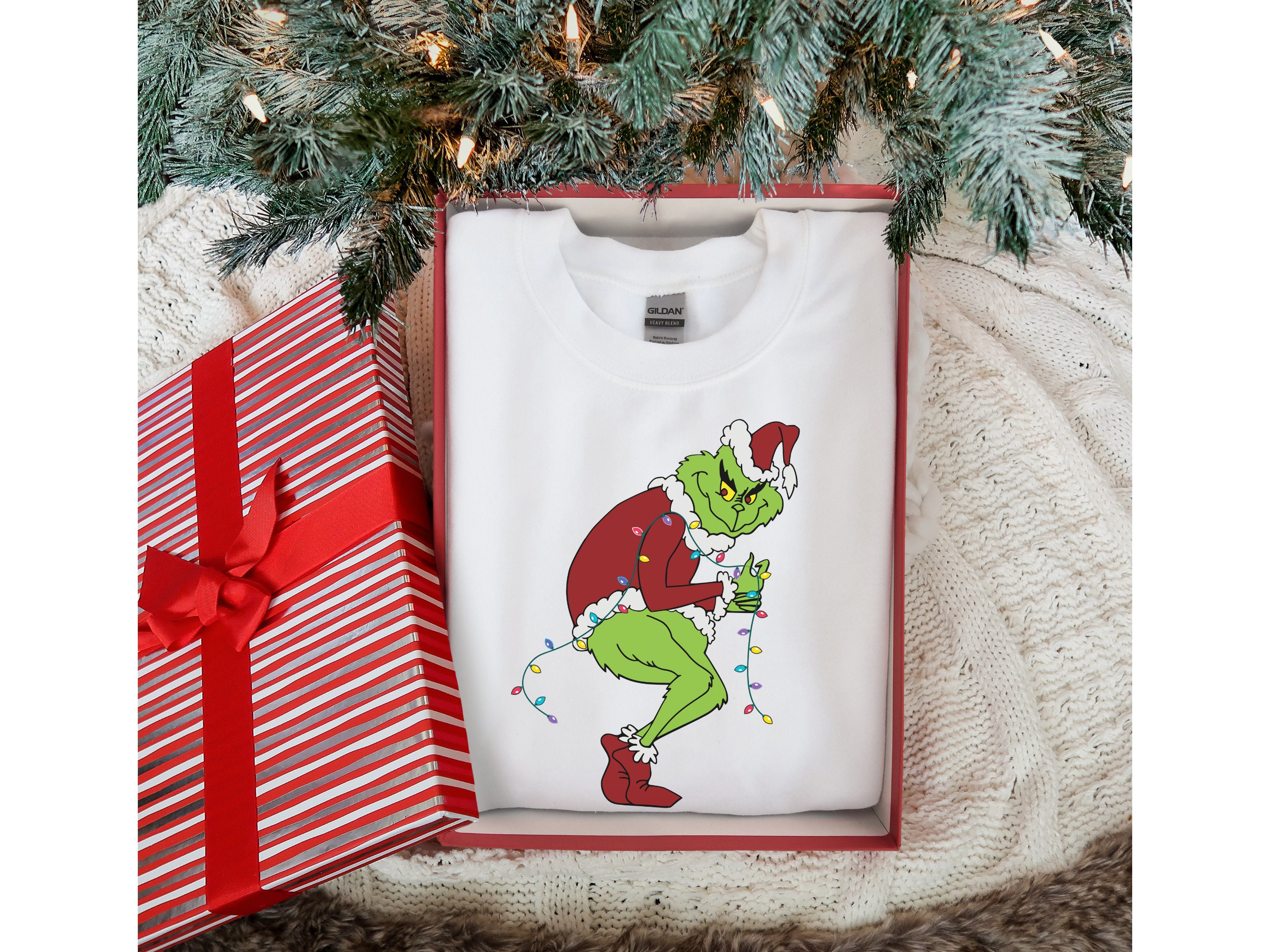 The Grinch Stealing Christmas Lights Sweatshirt, Grinch Lover's Gift ...
