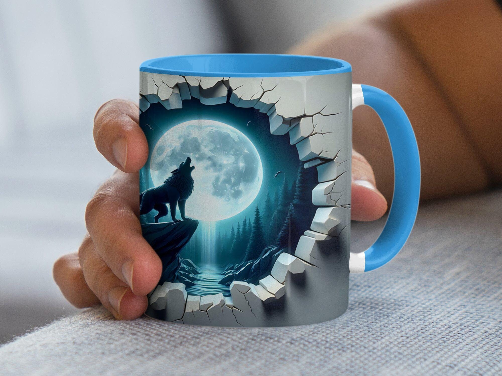 Wolf Howling at Full Moon Mug, Unique 3D Design Coffee Mug, Great ...
