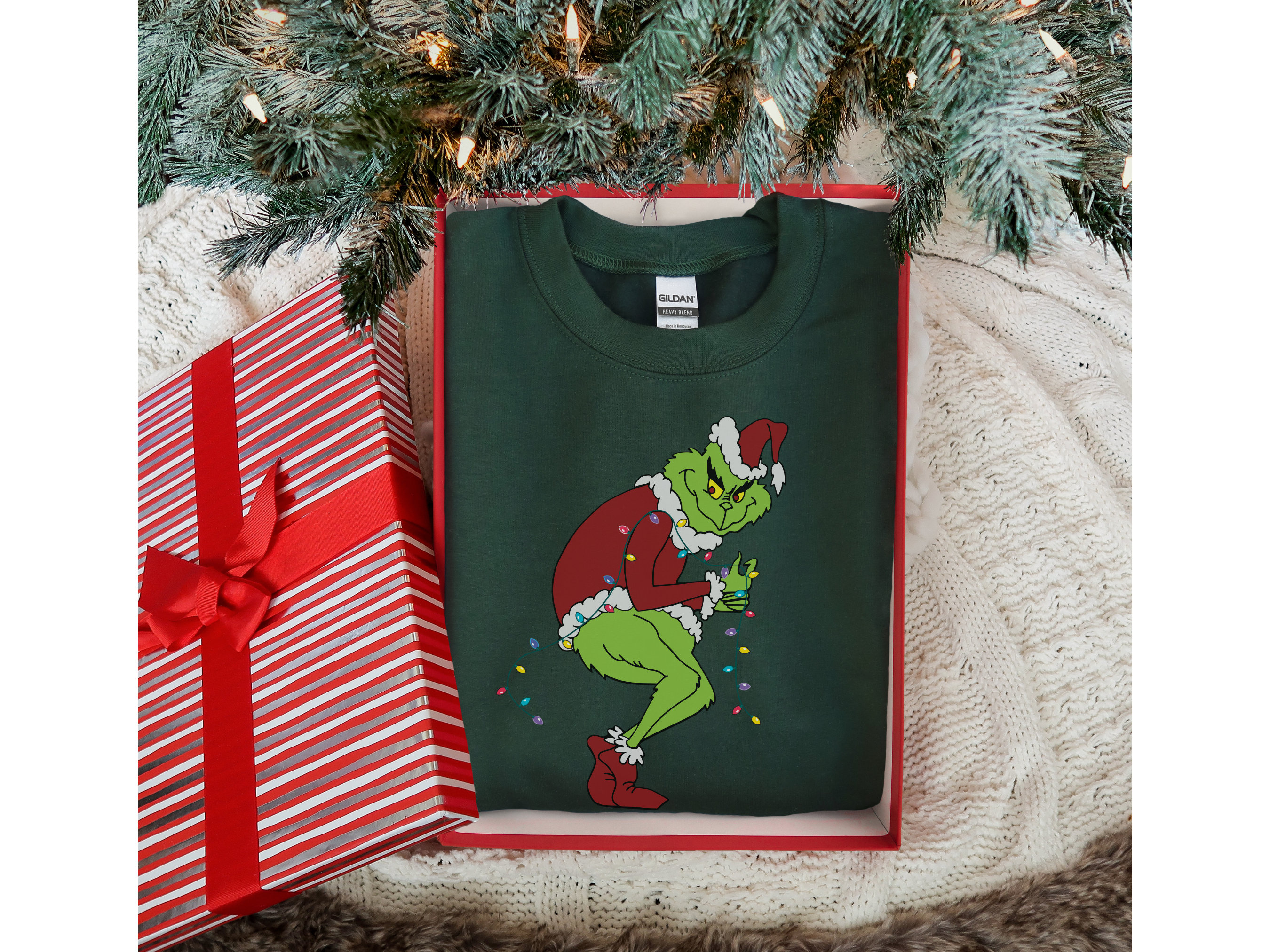 The Grinch Stealing Christmas Lights Sweatshirt, Grinch Lover's Gift ...