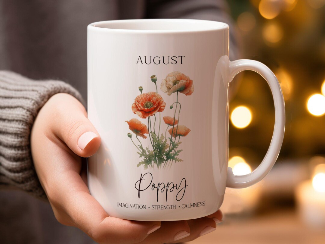 August Flowers Poppy Mug, Month Flower Mug, August Birthday Gift ...