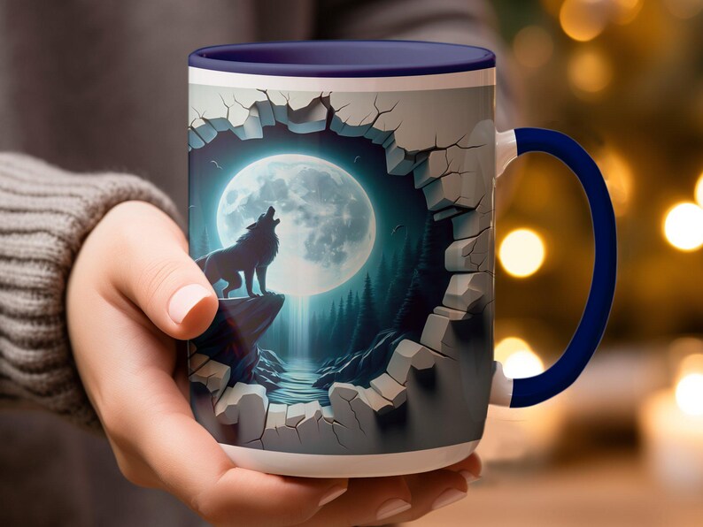 Wolf Howling at Full Moon Mug, Unique 3D Design Coffee Mug, Great ...