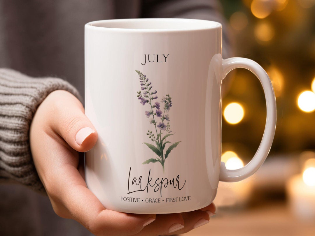 July Birth Flower Mug, Larkspur Flower Mug, Positive Grace First Love ...
