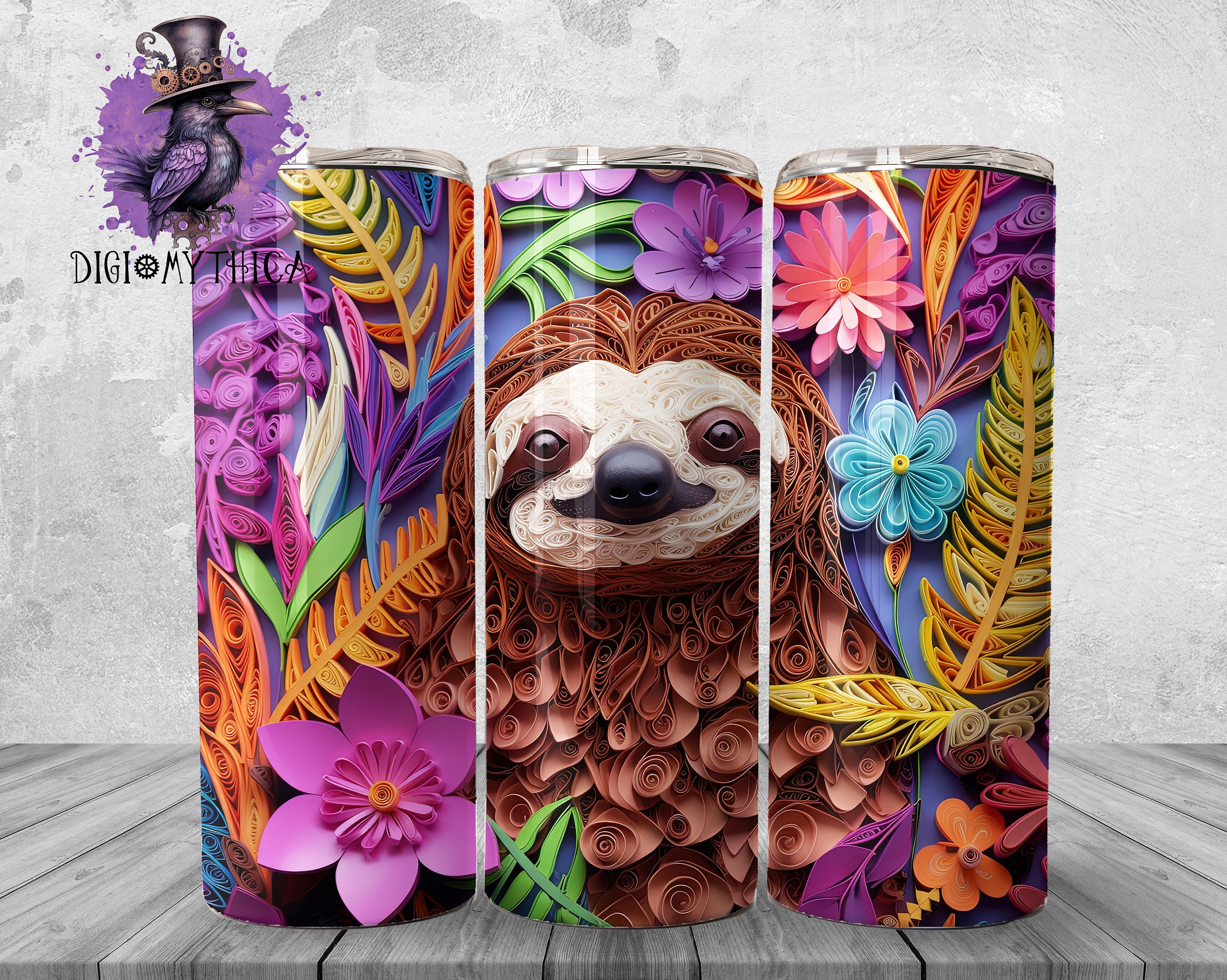 3D Sloth Tumbler Wrap Png, 20 Oz Nature Lover Tumbler Background Design ...