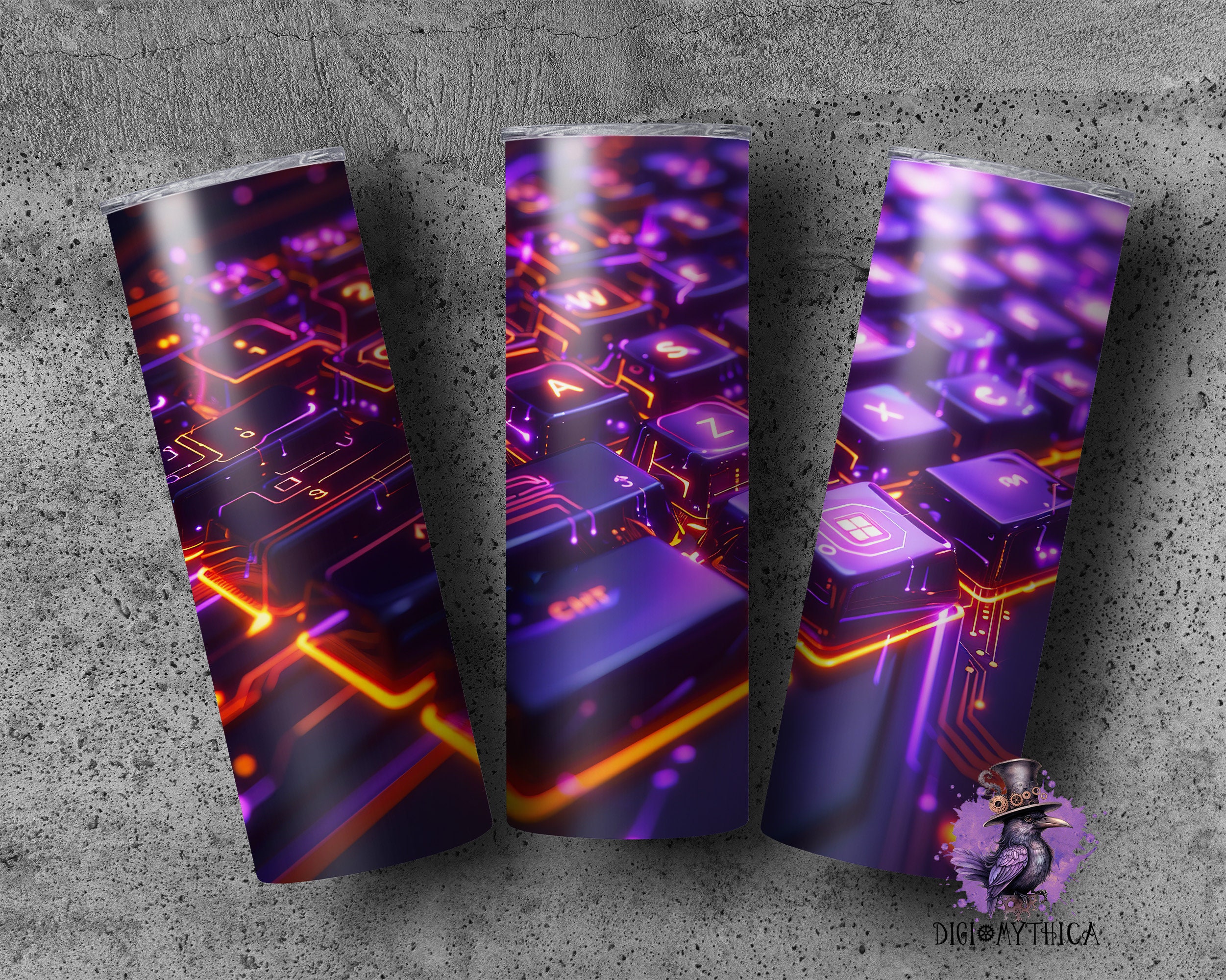 PC Gaming Tumbler Wrap Png, 20oz Computer Tech Design, Neon Geek ...