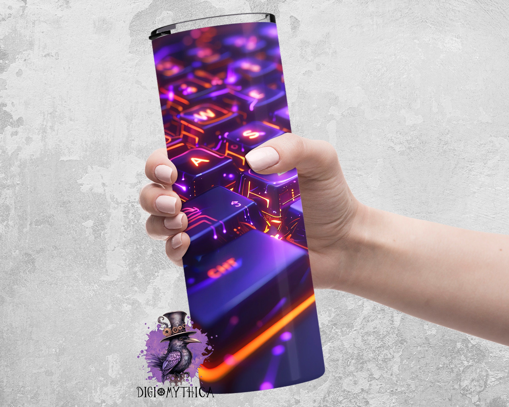 PC Gaming Tumbler Wrap Png, 20oz Computer Tech Design, Neon Geek ...