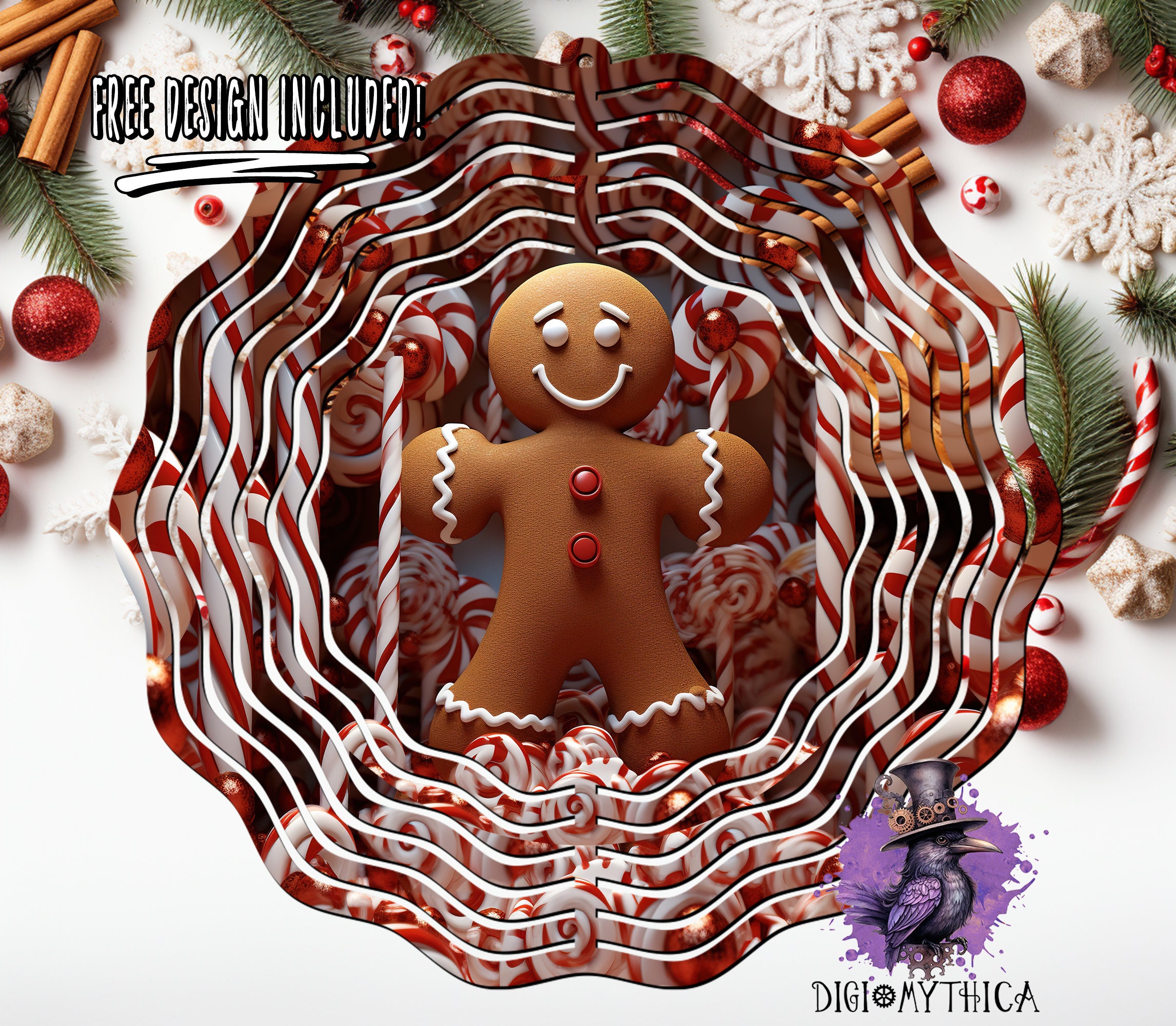 3D Christmas Wind Spinner Png, 10in Gingerbread Man Windspinner Design ...