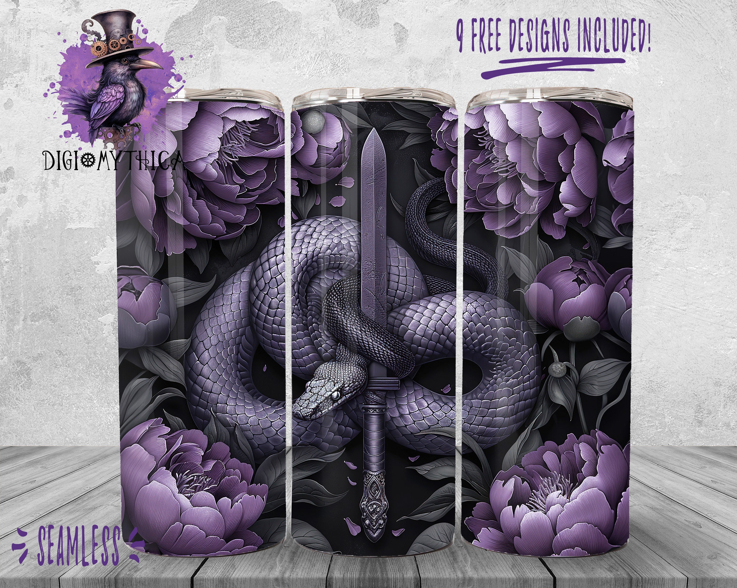 Black Mamba Snake Tumbler Wrap Png Files, 20 Oz Fantasy Dagger ...