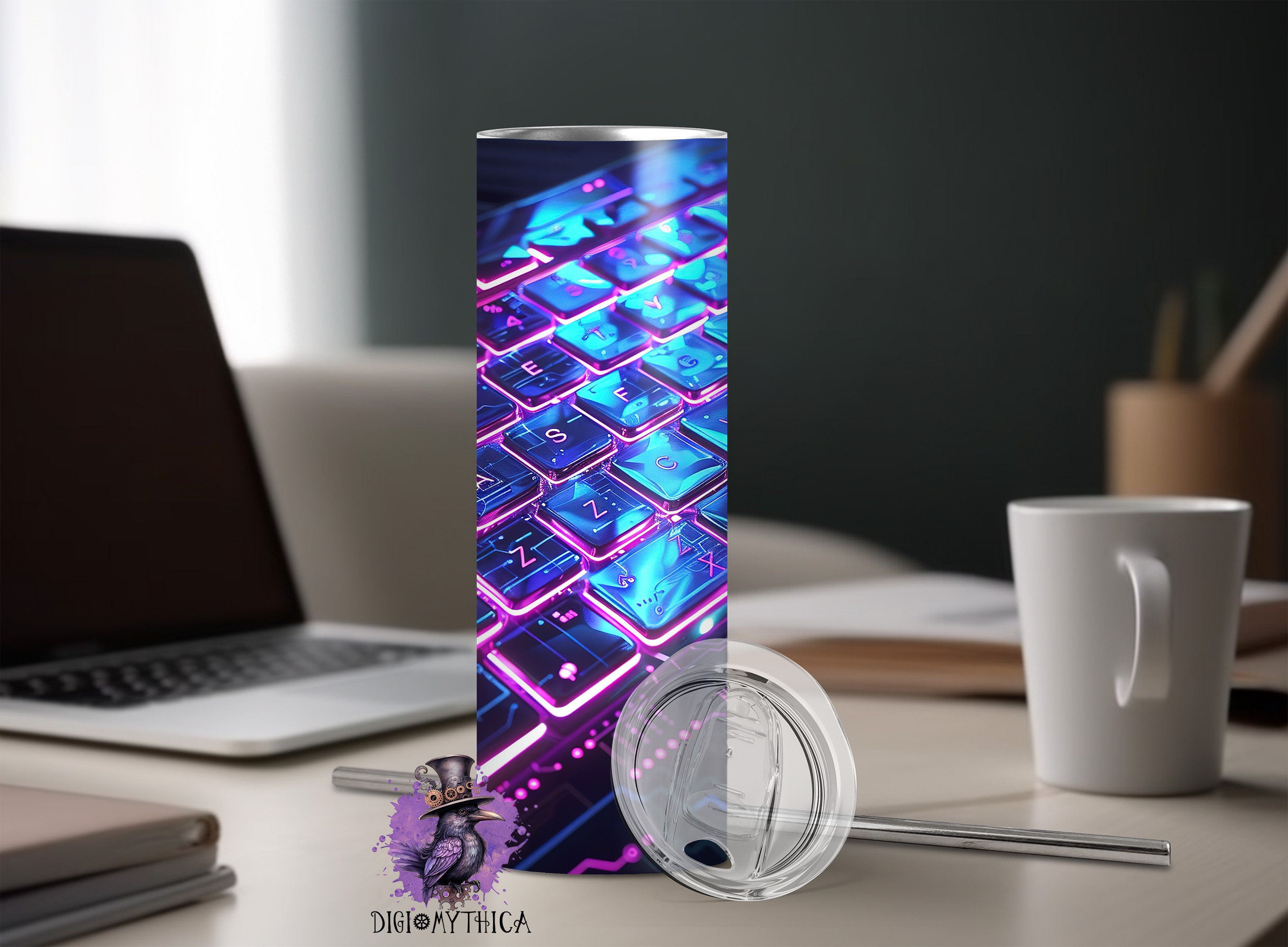 Geek Tumbler Wrap Png, 20oz Computer Tech Design, Neon PC Gaming ...