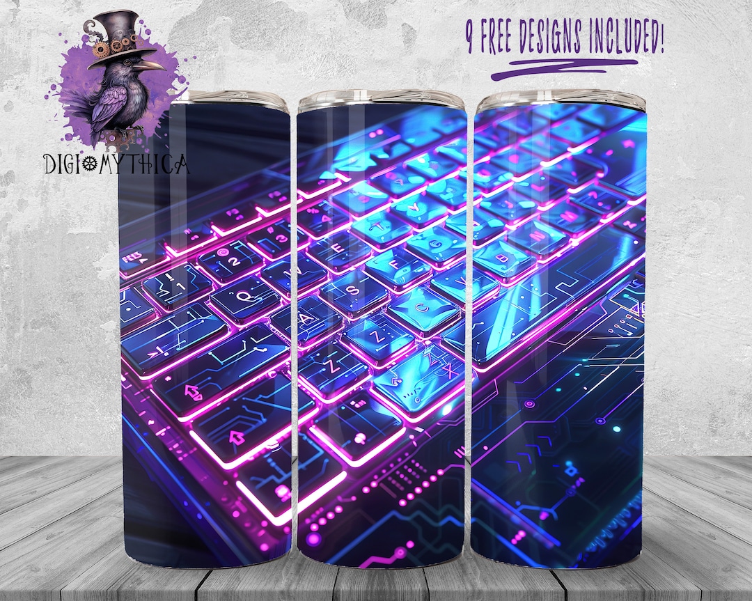 Geek Tumbler Wrap Png, 20oz Computer Tech Design, Neon PC Gaming ...