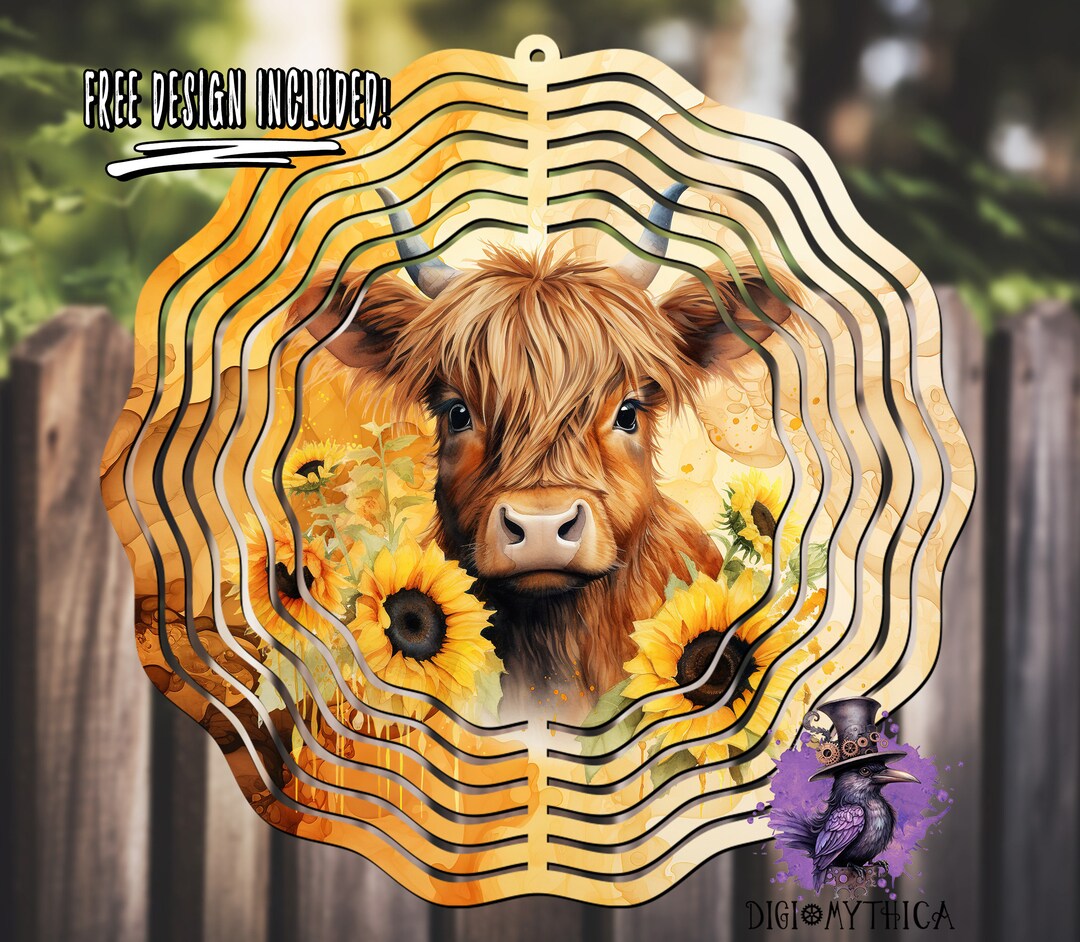 Highland Cow Wind Spinner Png, 10 in Cow Lover Windspinner Design ...