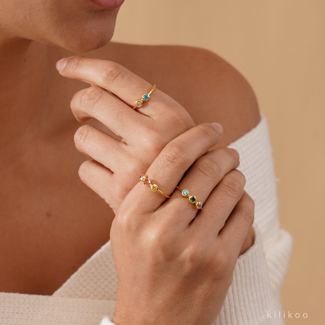 Round Family Birthstone Rings, Custom Multi-stone Ring, Personalized ...