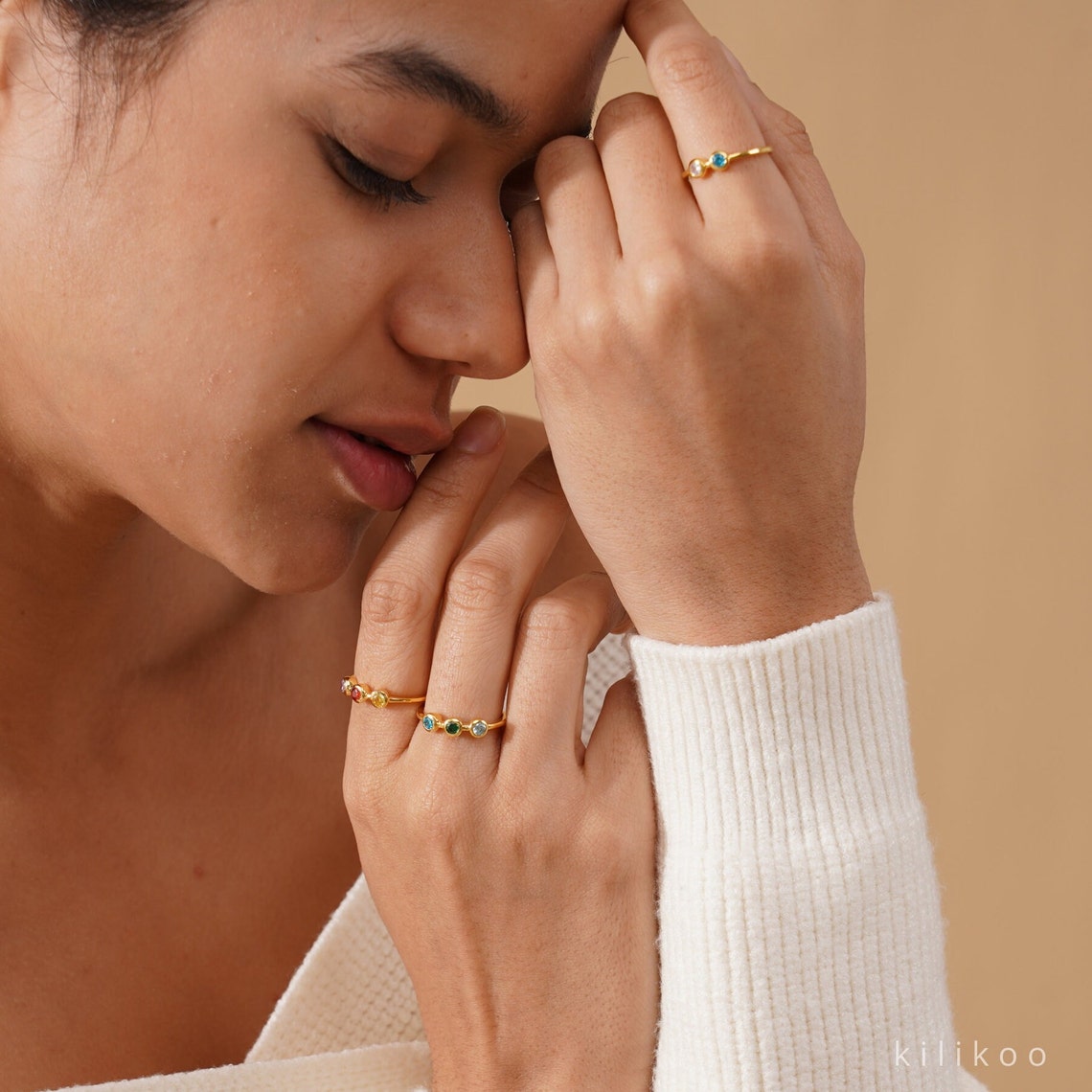 Round Family Birthstone Rings, Custom Multi-stone Ring, Personalized ...