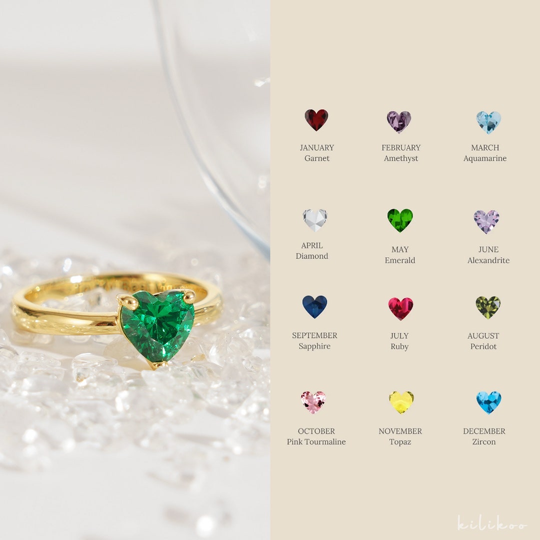 Dainty Birthstone Heart Ring , Single Birthstone Ring, Simple ...