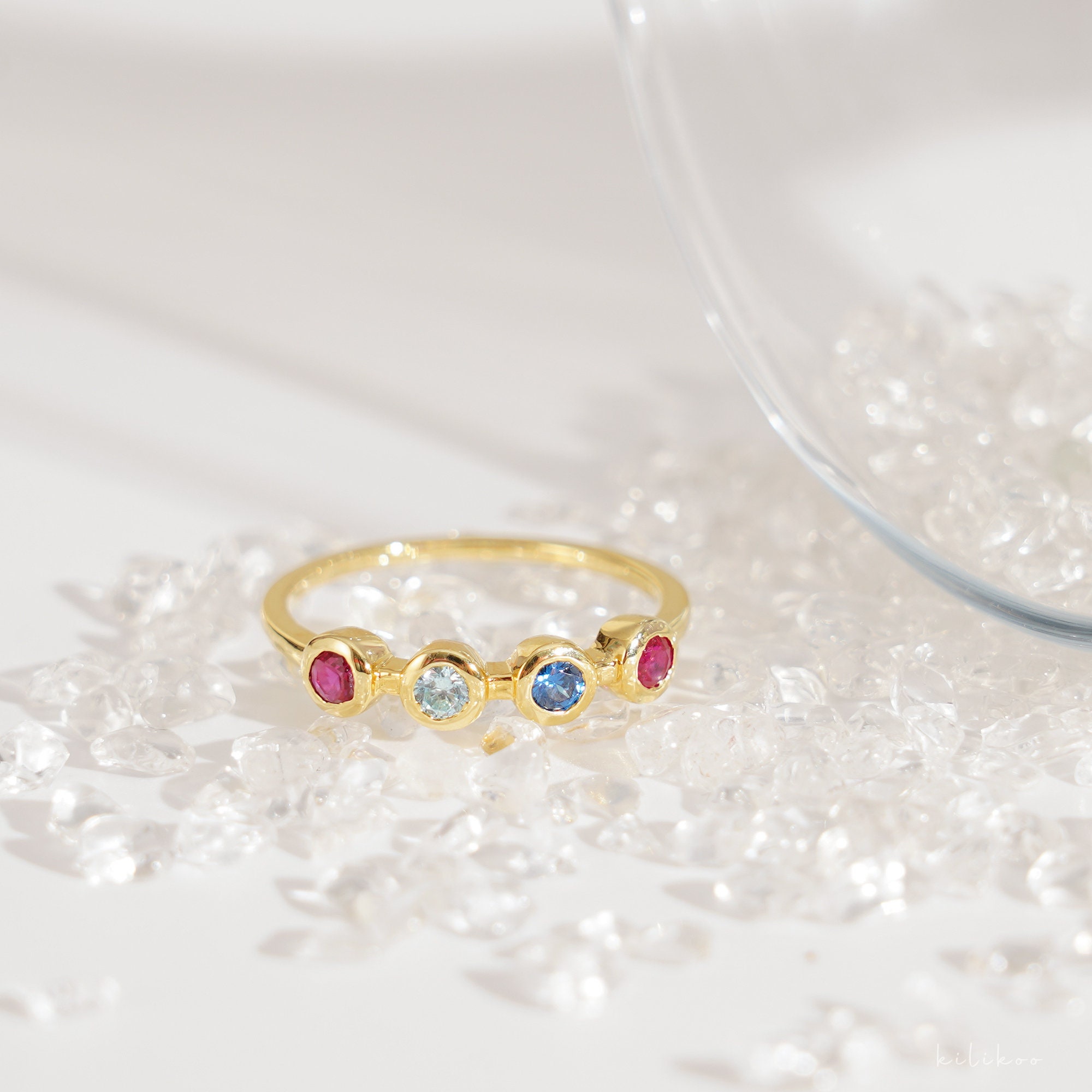 Round Family Birthstone Rings, Custom Multi-stone Ring, Personalized ...