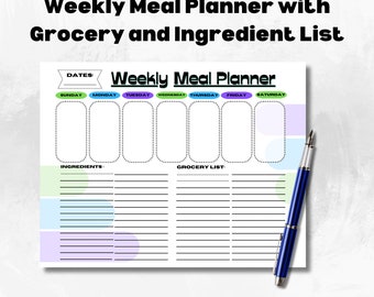 PRINTABLE Weekly Meal Planner & Grocery List Printable PDF - Etsy