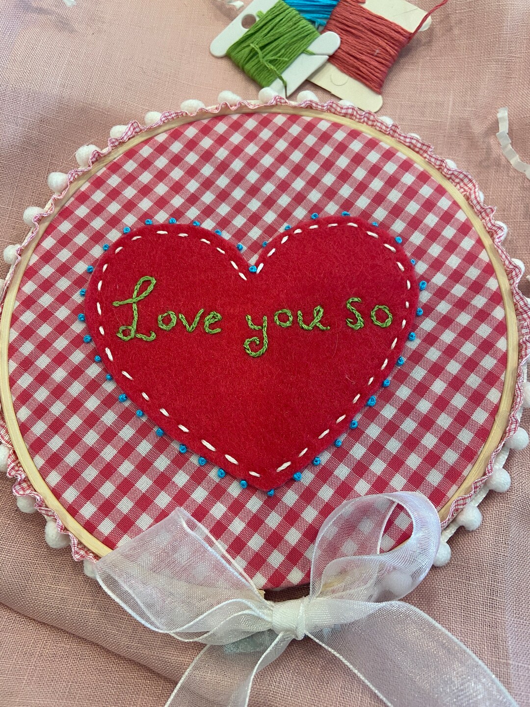 Valentine's Day Heart Embroidery Hoop Art, Finished Embroidery, Wall ...