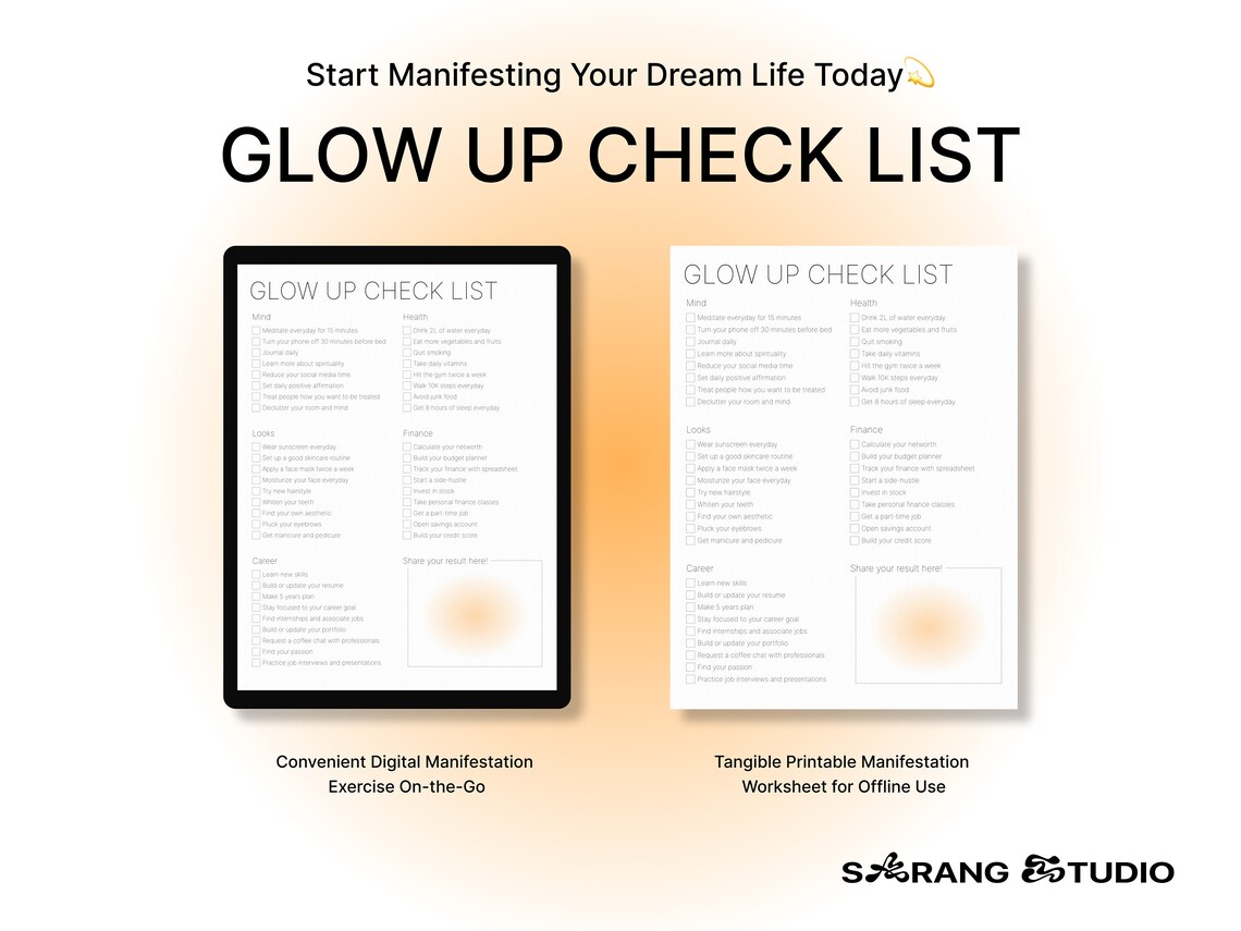Glow up Checklist | Manifestation Exercise | Manifestation Journal ...