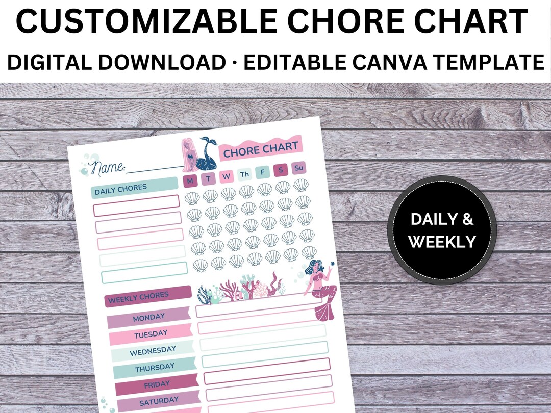 Editable Chore Charts, Kids Responsibilities, Weekly & Daily Tasks ...