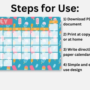 July 2023 Calendar Printable Printable Fillable Planner Popsicle ...