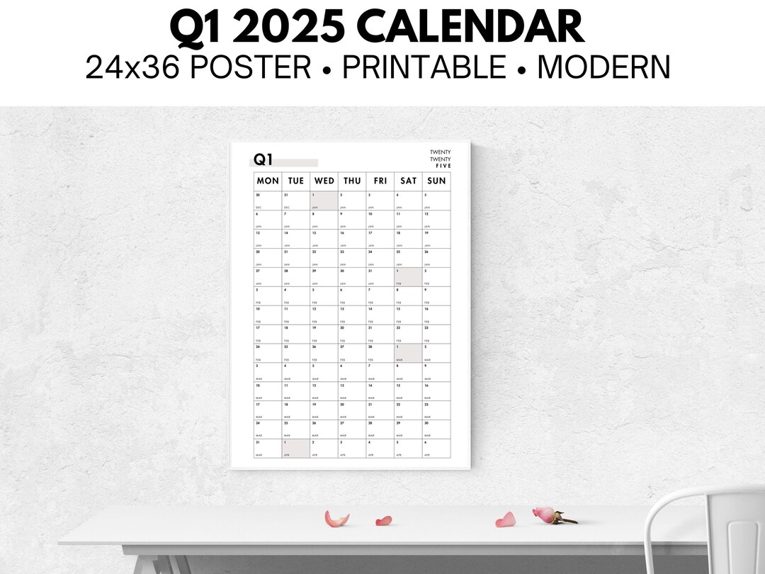 Aesthetic Printable Q1 2025 Monday Start Calendar, Family Calendar ...