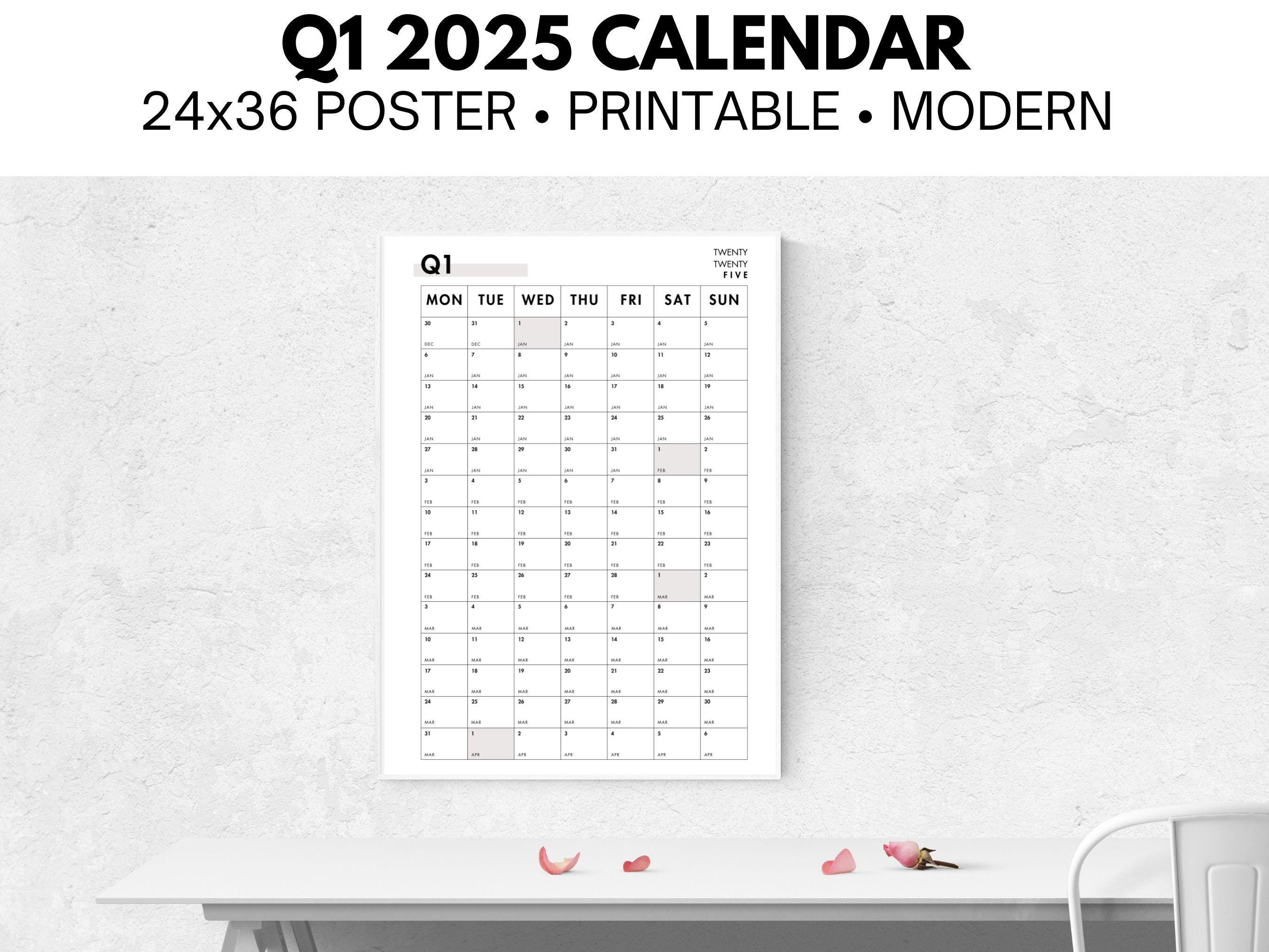 Aesthetic Printable Q1 2025 Monday Start Calendar, Family Calendar ...