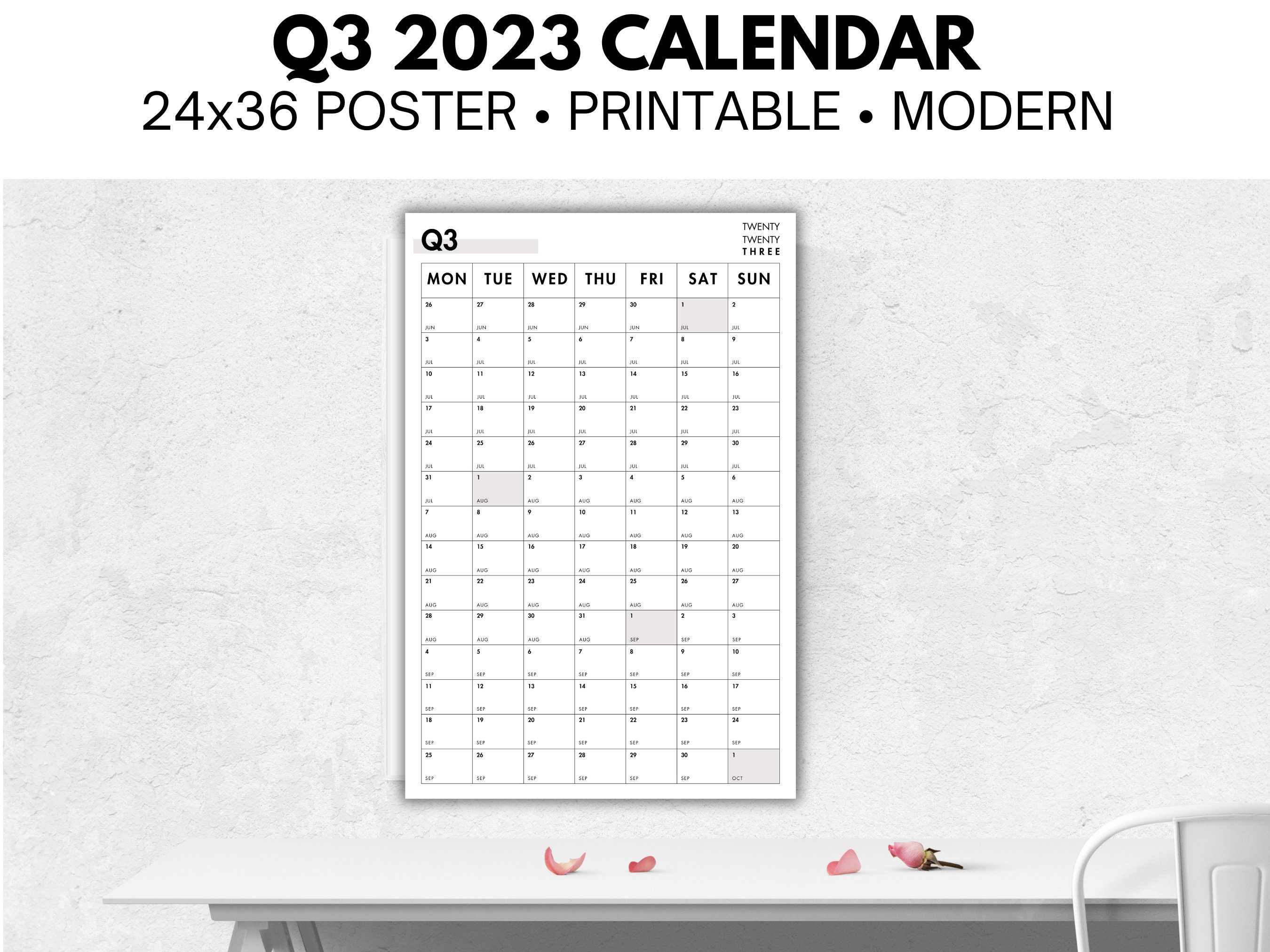 Minimalist Printable Q3 2023 Calendar Poster, Family Calendar, Instant ...