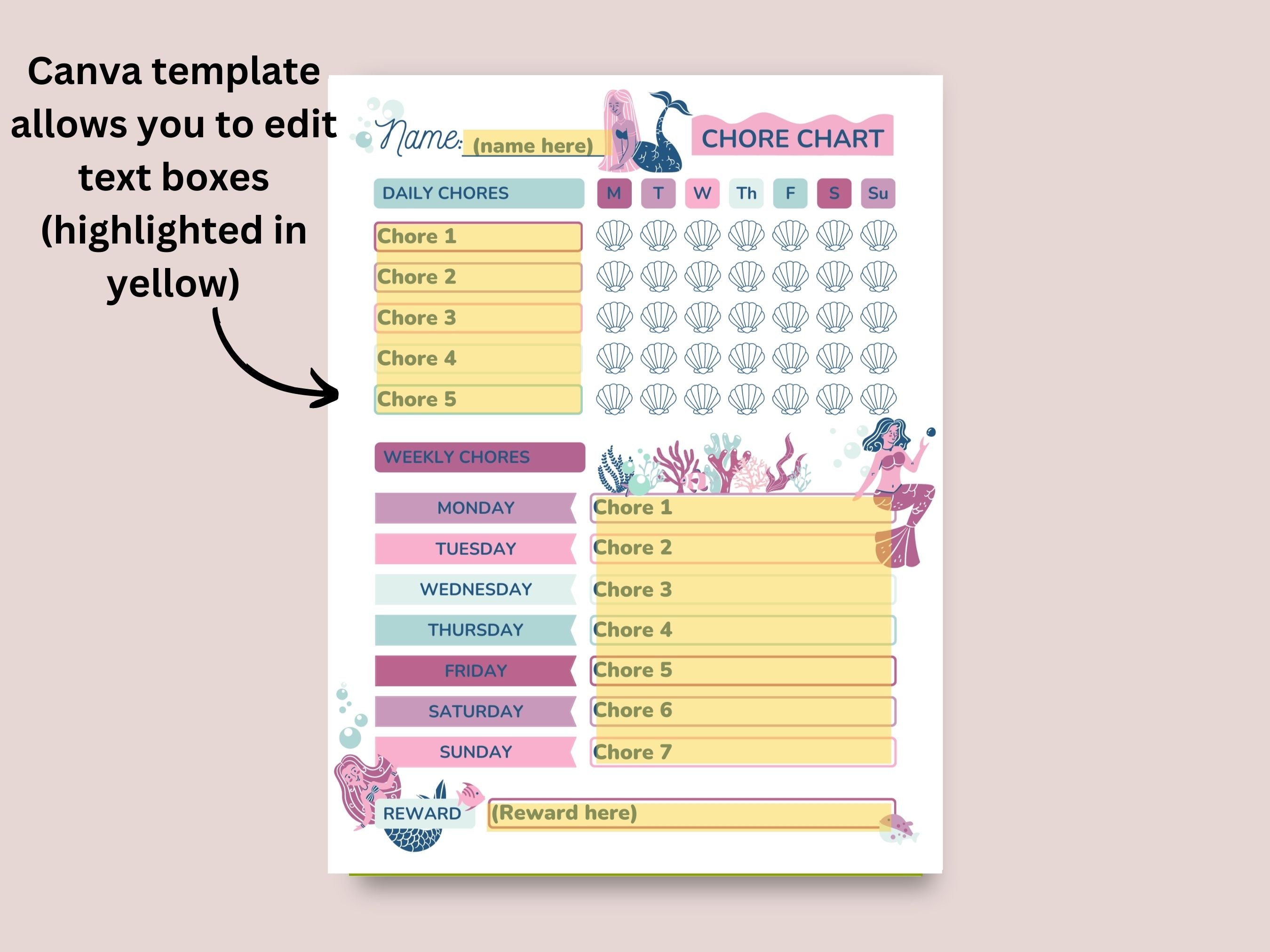 Editable Chore Charts, Kids Responsibilities, Weekly & Daily Tasks ...