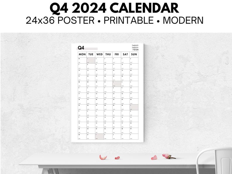 Aesthetic Printable Q4 2024 Monday Start Calendar, Family Calendar ...