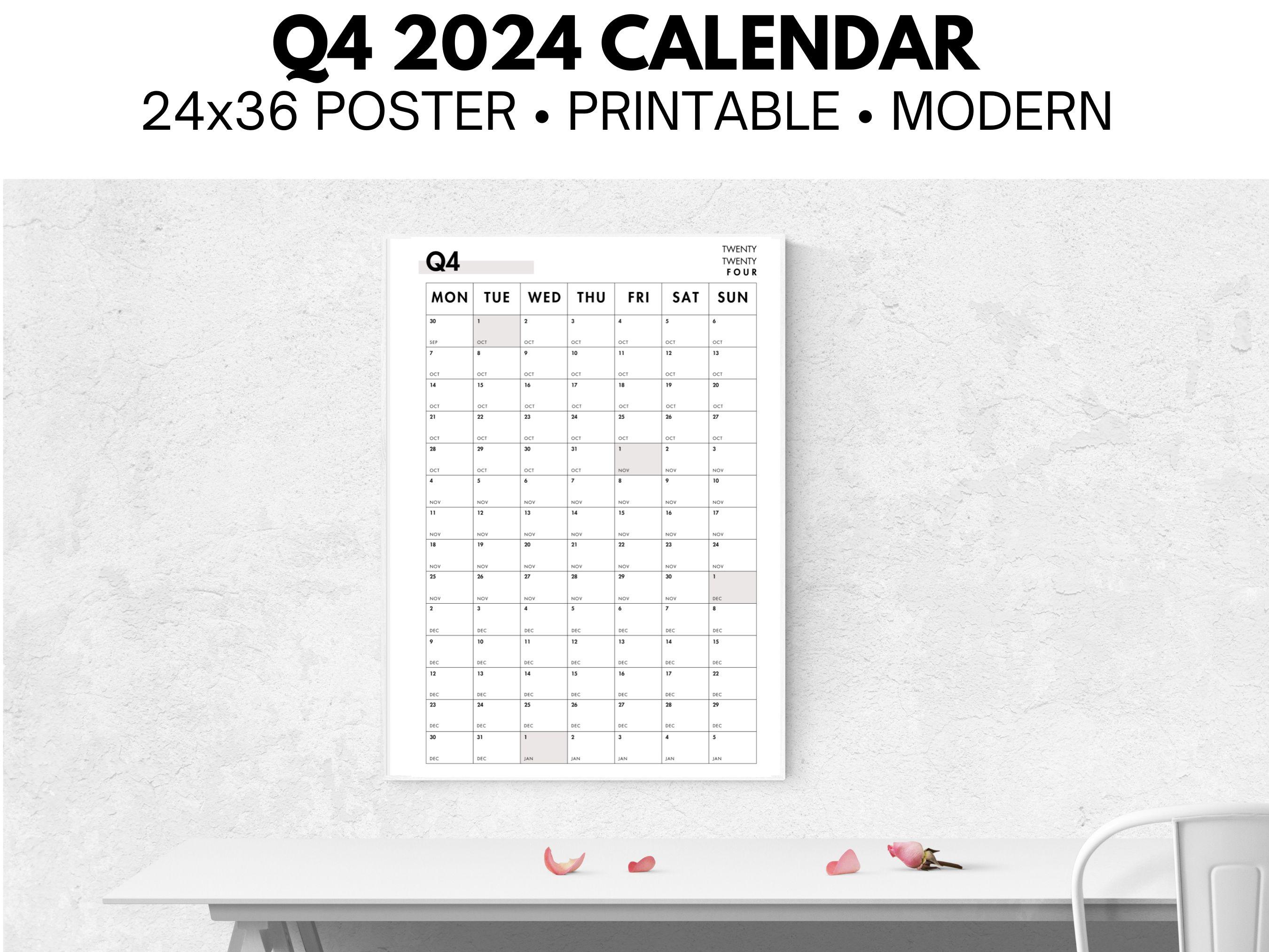 Aesthetic Printable Q4 2024 Monday Start Calendar, Family Calendar ...
