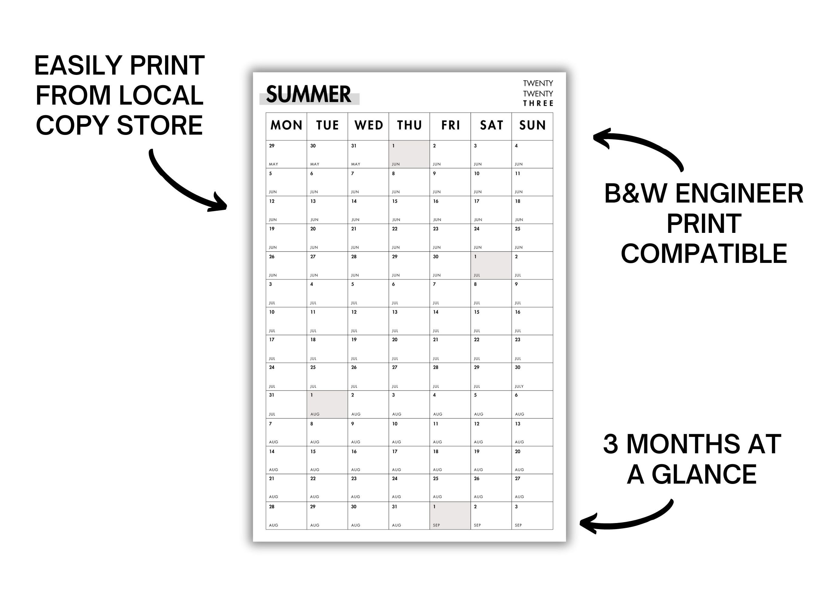Minimalist Printable Summer 2023 Calendar Poster, Family Calendar ...