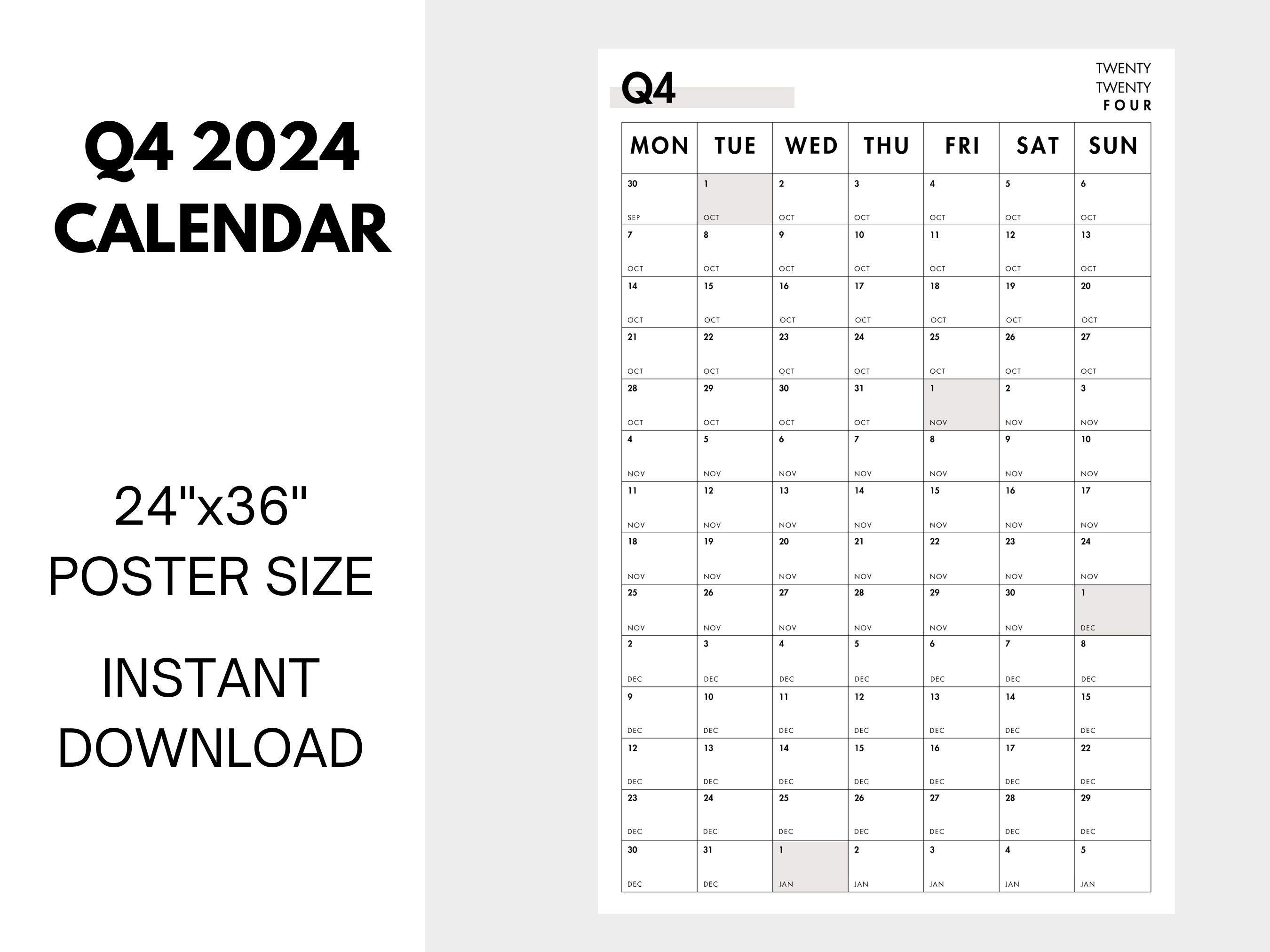 Aesthetic Printable Q4 2024 Monday Start Calendar, Family Calendar ...