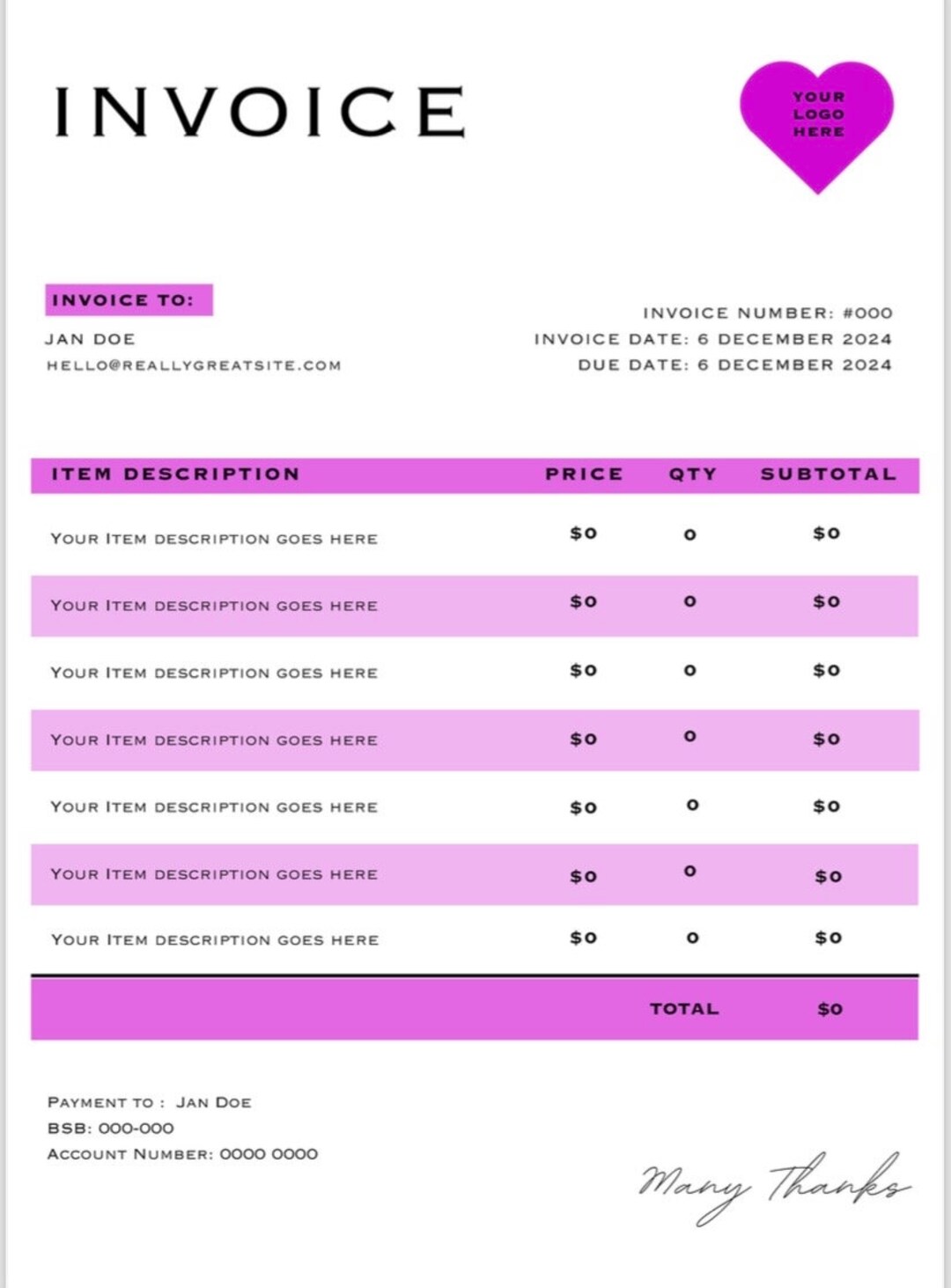 Invoice, Pink Invoice, Hair Business, Beauty, Boutique, Wigs, Clothing ...