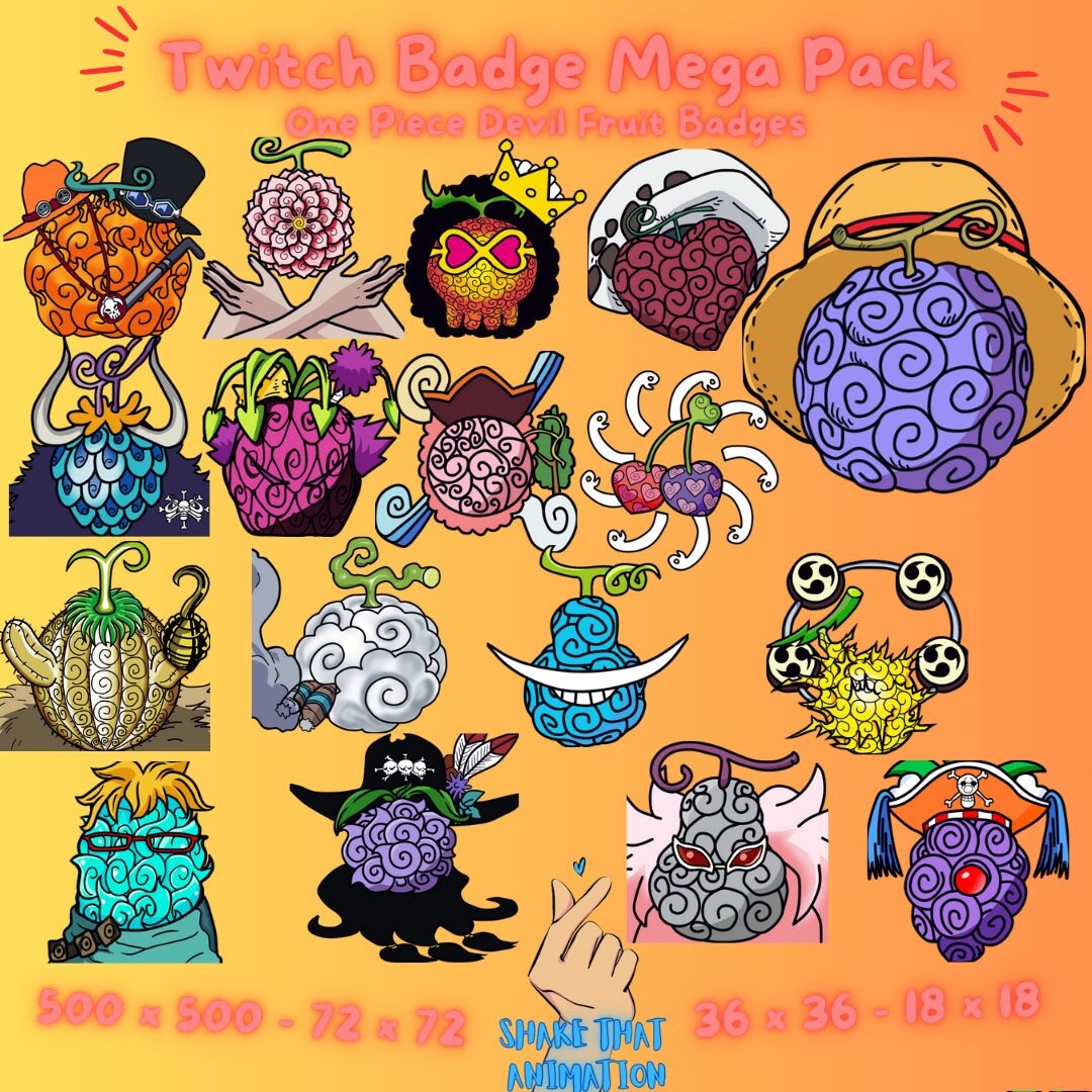 Anime Pirate Devil Fruit Badge MEGA Pack, Anime Badges/ Streamer/ Gamer ...