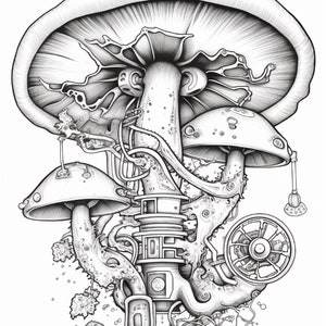 30 Crazy Steampunk Mushroom Houses Coloring Pages Part 3 A Fantastic ...