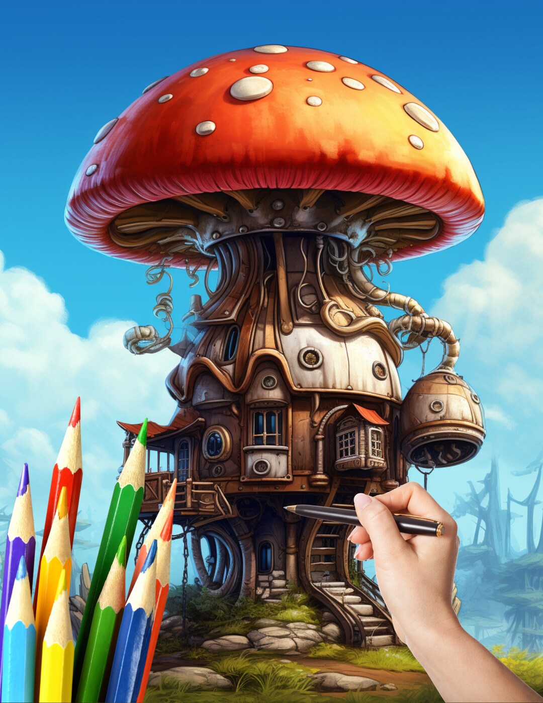 Steampunk Mushroom Coloring Book: Discover the Mechanical Wonderland of ...