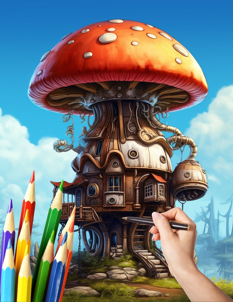 Steampunk Mushroom Coloring Book: Discover the Mechanical Wonderland of ...