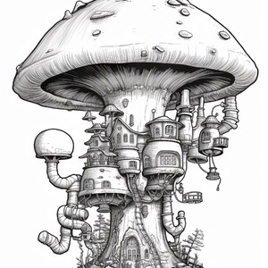 30 Crazy Steampunk Mushroom Houses Coloring Pages Part 3 A Fantastic ...
