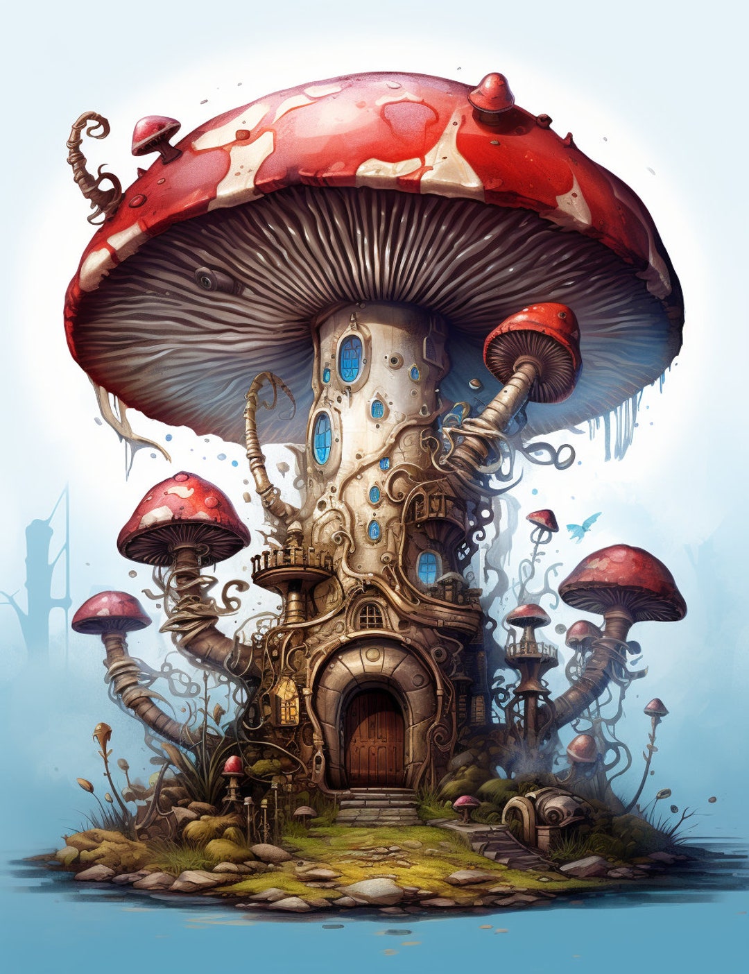 30 Crazy Steampunk Mushroom Houses Coloring Pages Part 3 A Fantastic ...