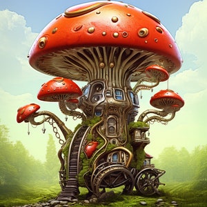 30 Crazy Steampunk Mushroom Houses Coloring Pages Part 3 A Fantastic ...