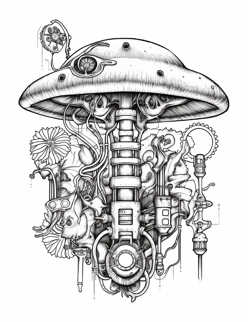 Steampunk Mushroom Coloring Book: Discover the Mechanical Wonderland of ...